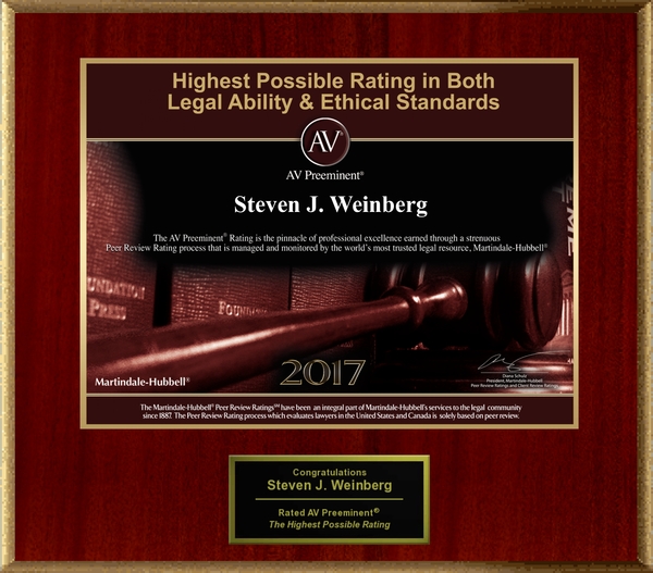 Attorney Steven J. Weinberg has Achieved the AV Preeminent Rating - the ...