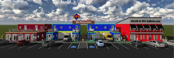 Shipping Container Business Park Features Grassy Patios