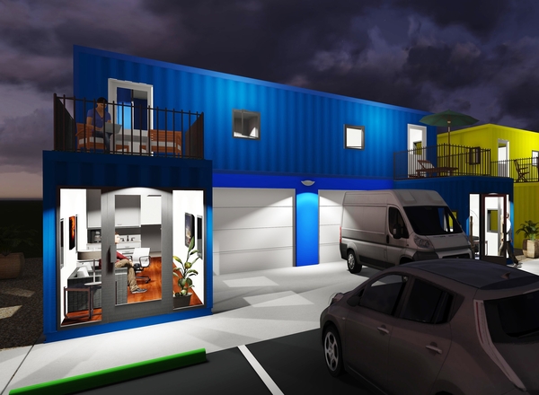 Shipping Container Business Park Features Grassy Patios