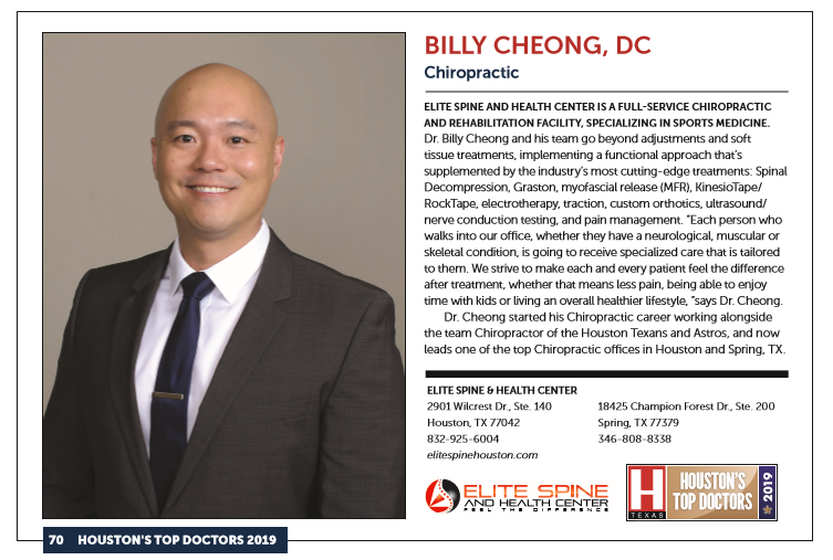 Elite Spine's Dr. Billy Cheong DC Receives Houston's Top Doctor of 2019 ...